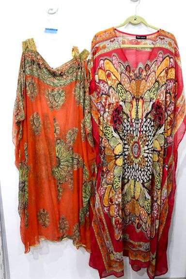 Breezy Sheer Vibrant Tangy Orange Chiffon (?) Dress - Silver Threading ...