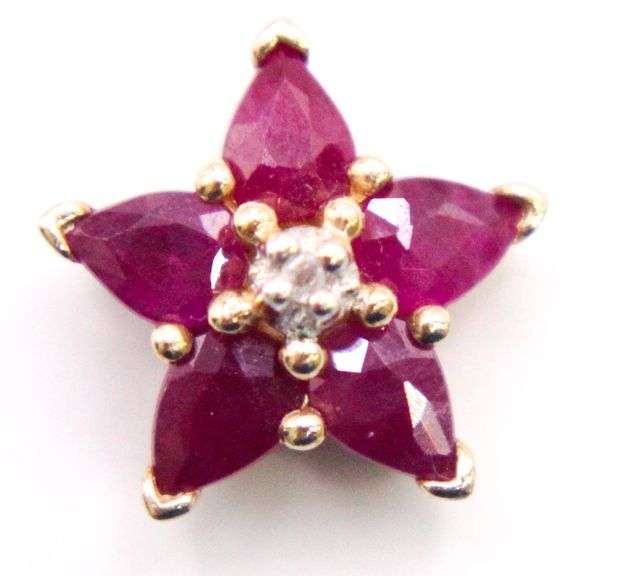14 KT Gold Ruby and Diamond Pendant. - Bunting Online Auctions