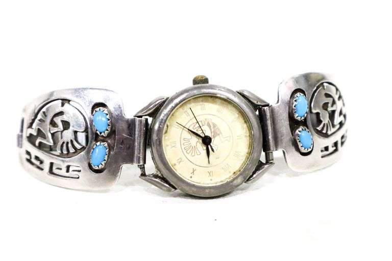 Tino Kokopelli watch with Sterling and turquoise band - Bunting Online ...
