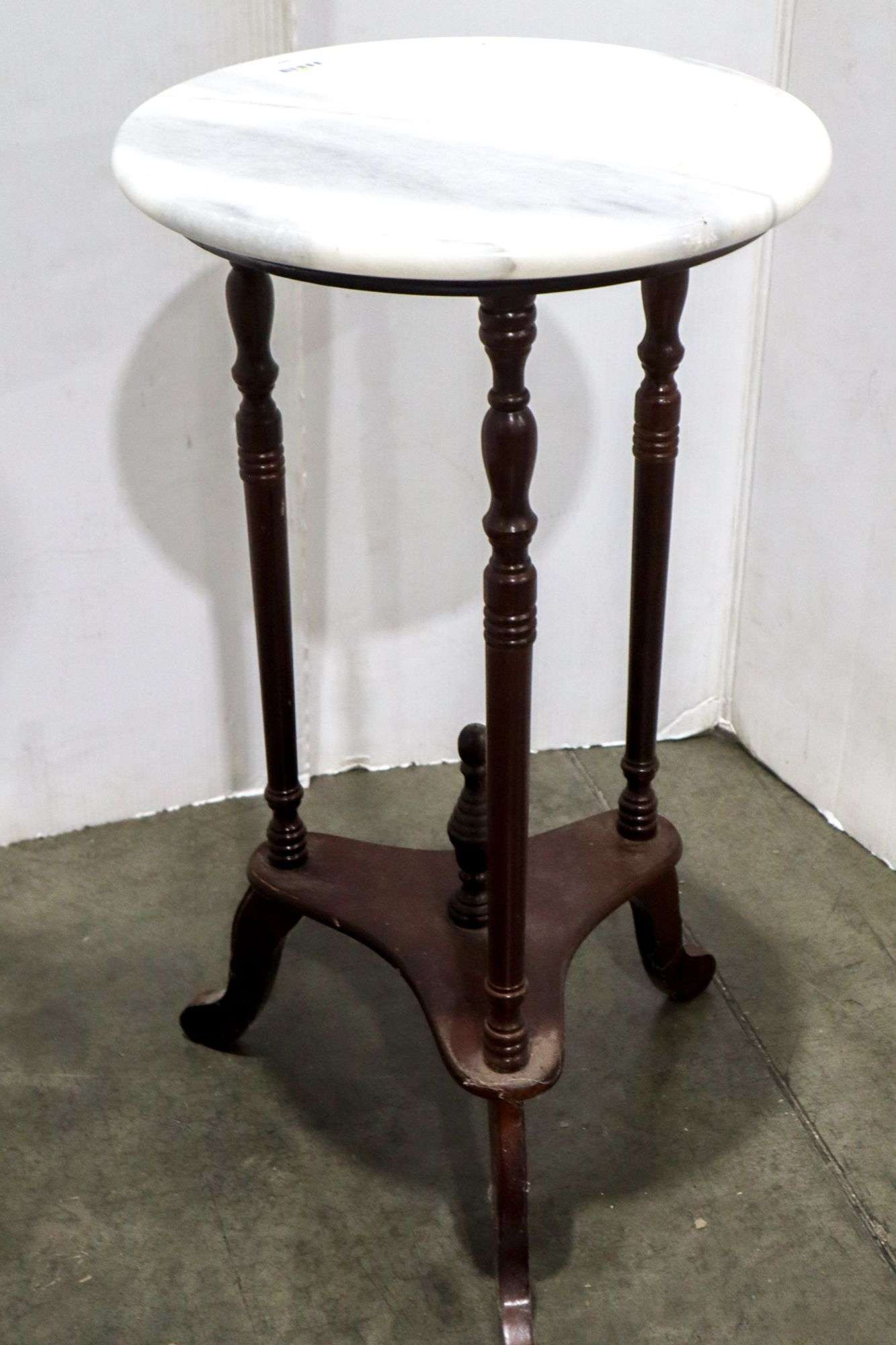 Vintage Wood Marble Top Plant Stand Side Table 14 x 28 Bunting Online Auctions