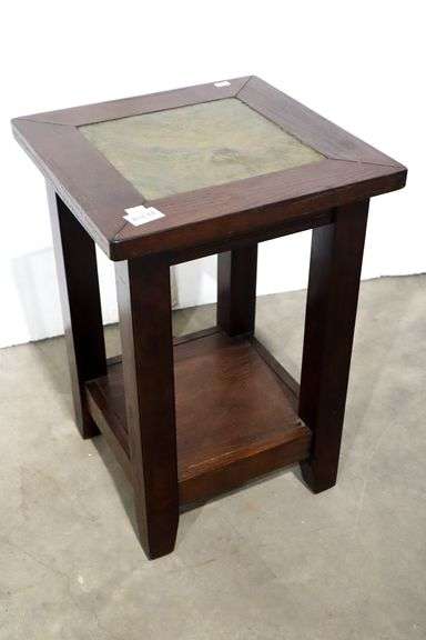 Stone/Slate Insert Top Side Accent Table - Bunting Online Auctions