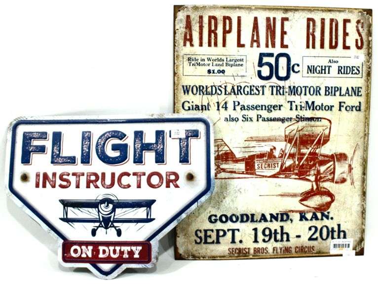 Vintage Aviator Signage: "Airplane Rides 50¢" - and - "Flight ...