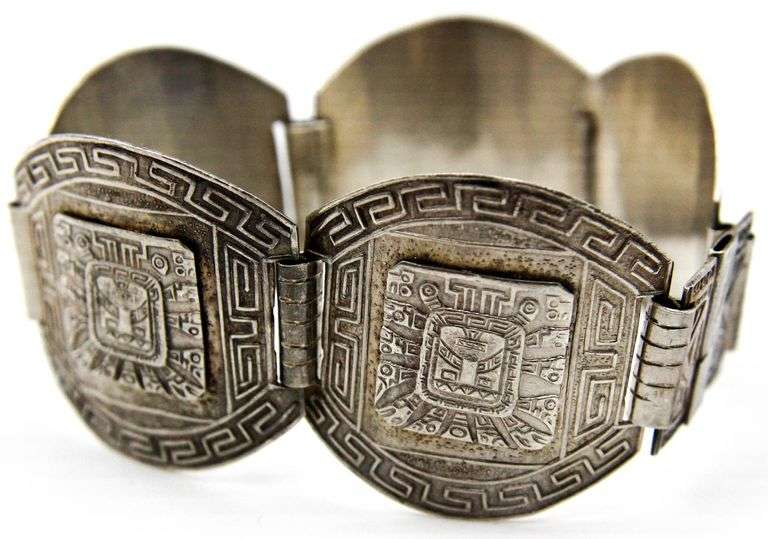 Sterling Silver Aztec Bracelet. (46.1 gm) - Bunting Online Auctions