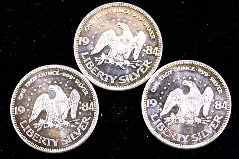 .999 Liberty Silver 1 OZ art Rounds , 3 items , 3 OZ total weight ...
