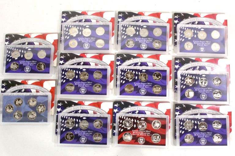 Clad Proof Edition Uncirculated State Quarter sets , US 1999 - 2009. 11 ...