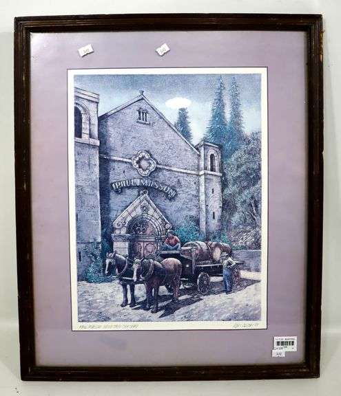 Signed and Dated 81 "Paul Masson's Mountain Chateau and Winery" by Rik ...