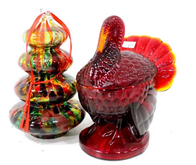 Confetti Art Glass Tree Ornament - and - L.E. Smith Ruby Red Amberina ...