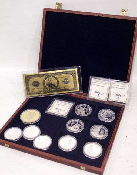 Life of Lincoln Box Set. Gold Foil $5 Note. Three Commemorative John F ...