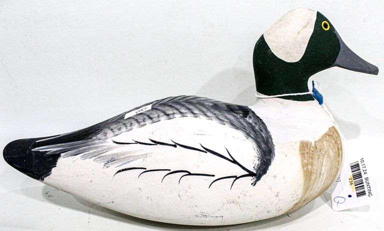 Signed , Hand Carved , Golden Eye Duck Decoy , Marked Capt Harry R ...