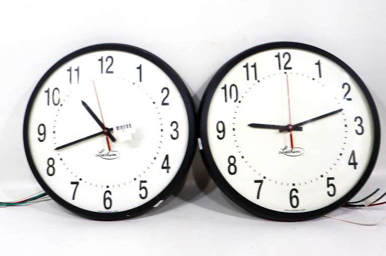 Lathem Electric Wall Clocks - Two - 14" Dia Each - Bunting Online Auctions