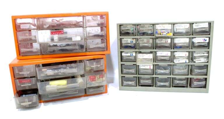 Smalls Organizer Cabinets with Vintage electrical repair components ...