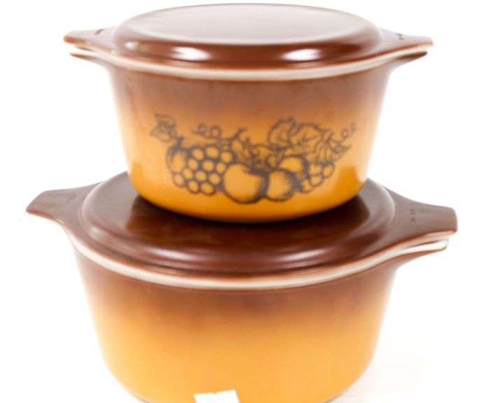 Pyrex Glass "Old Orchard" and Solid Color Prepware Bakeware - Bunting ...