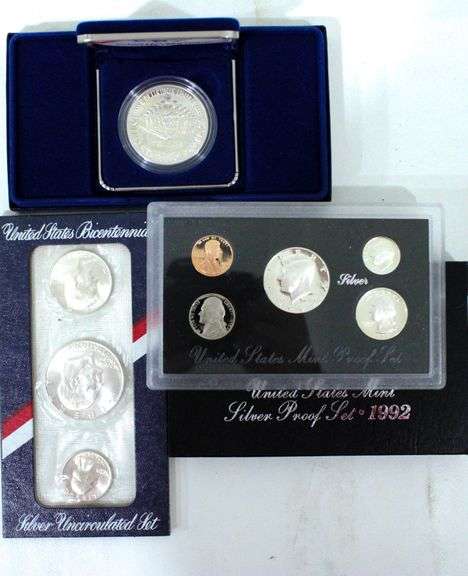 1976 Silver uncirculated set , 1992 Silver Proof set , and 1987 Silver ...