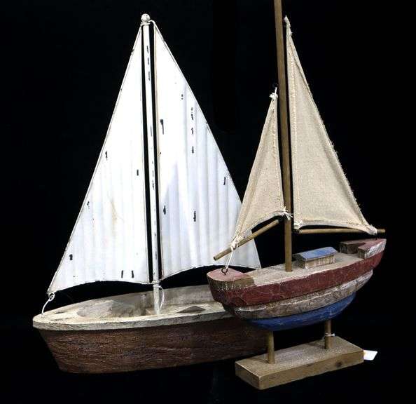 Rustic Primitive Sailboat Sculptures / Figurines - Bunting Online Auctions