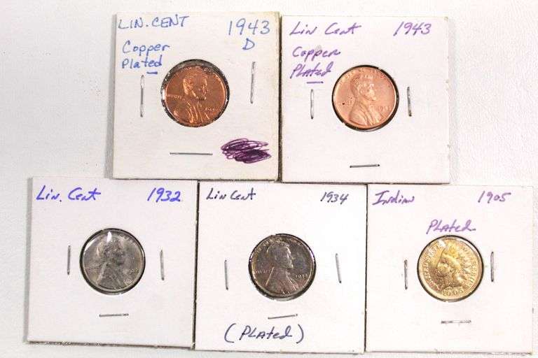 Plated US Pennies , 1905 Gold plated Indian Head Penny , 1943 and 1943 ...