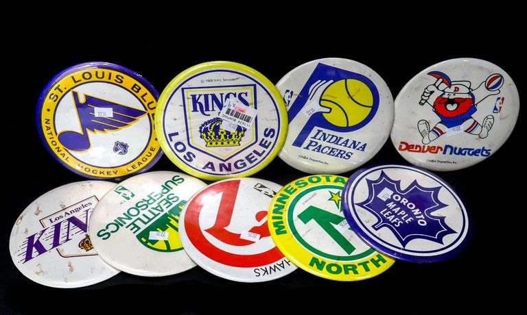Vintage NBA Team Logo Button Pins / Easel Back Displays - Bunting ...