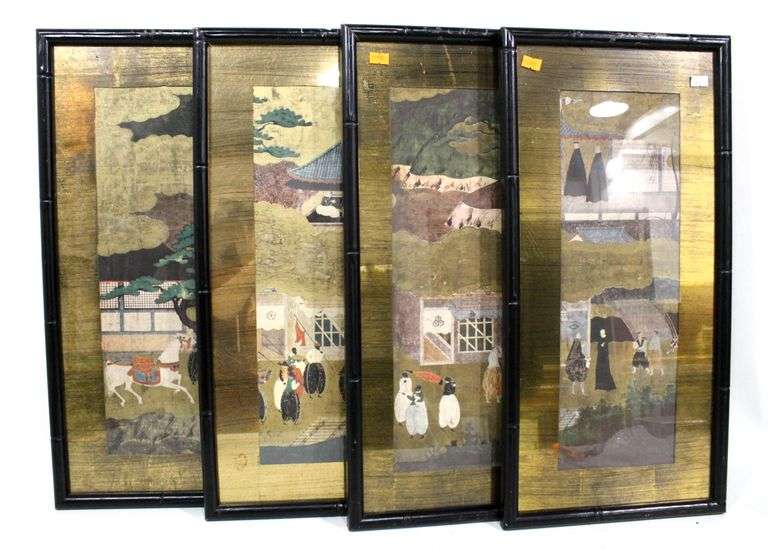 Vintage Asian Landscape Polyptych - 22 x 11 each - Bunting Online Auctions