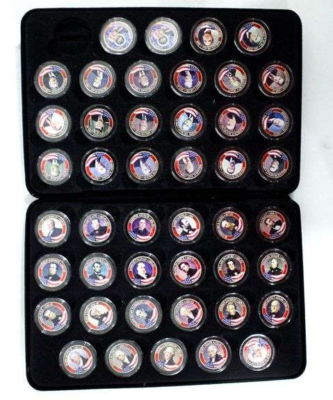 Colorized presidential quarters , 45 coins in a case - Bunting Online ...