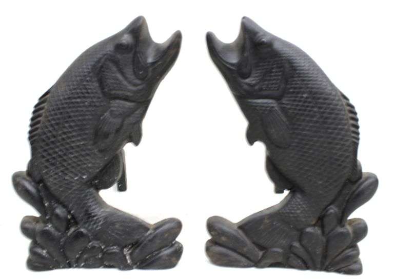 Fish Sculpture Andirons - Pair - 13 x 15 each - Bunting Online Auctions