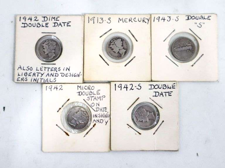 Mercury silver dime error coins , 1913 "S" , 1942 Double date , Micro ...