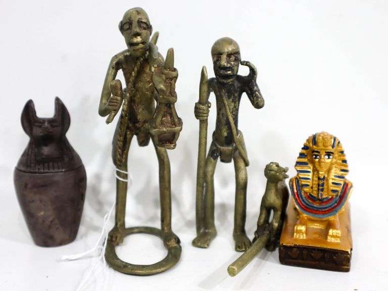 Ashanti / African Tribal Bronze Figurines: "Water Carrier" and "Hunter ...