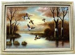 Ducks Over Wetlands Landscape on Canvas by J. Perrine - 31 x 43 ...