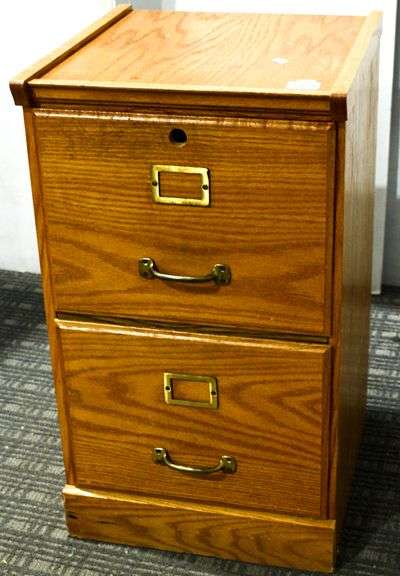 Two-Drawer Wooden Oak File Cabinet - 28 x 16 x 17 - Bunting Online Auctions