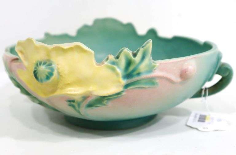 Roseville Pottery Yellow Floral Green Pink Bowl. 9x4 - Bunting Online ...