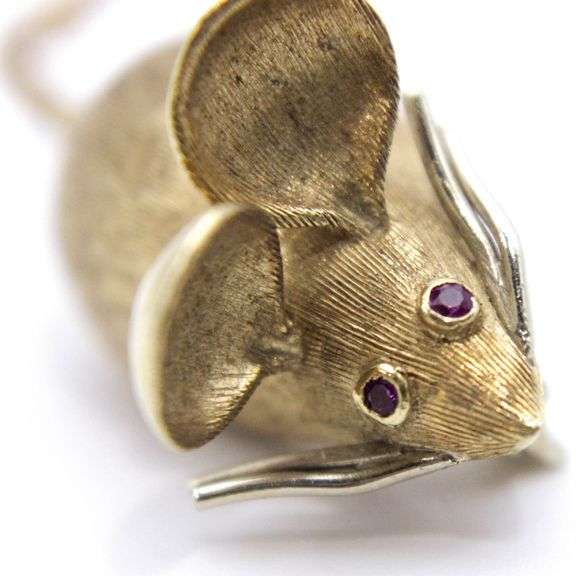 18 KT Gold and Ruby (tested) Mouse Pin / Brooch. (7.4 gm) - Bunting ...
