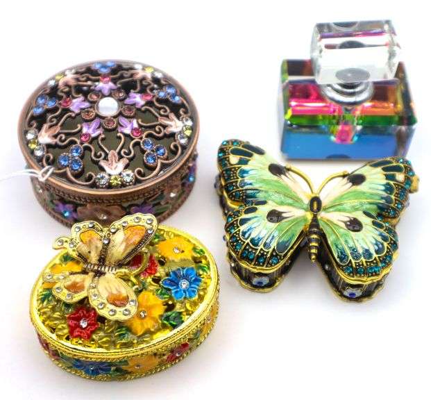 Enamel Trinket Boxes and a Crystal Perfume Bottle. - Bunting Online ...