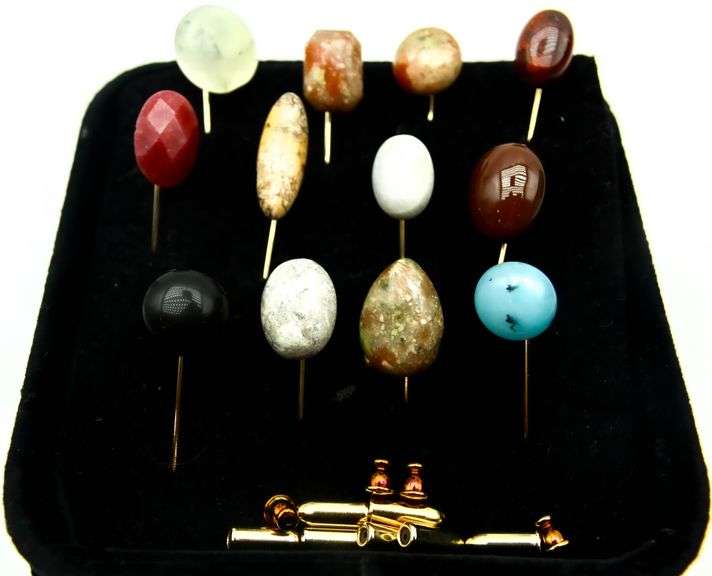 Gemstone stick Pins. All test as gems including, Jade, Agate, Jasper ...