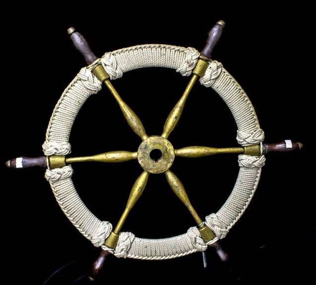 Brass Ships Wheel with Wood Handles and Rope Wrap - 25" Dia - Bunting ...