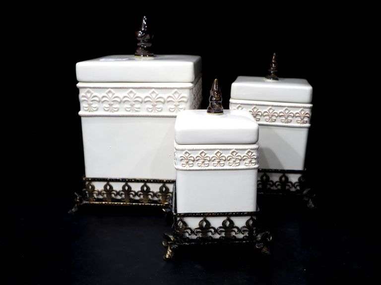 Canisters with Lids and Metal Tray Bases by Home Essentials and Beyond ...