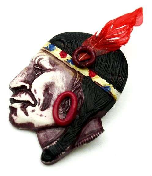 Antique Native American celluloid chief profile face, Pin, circa 1920s ...