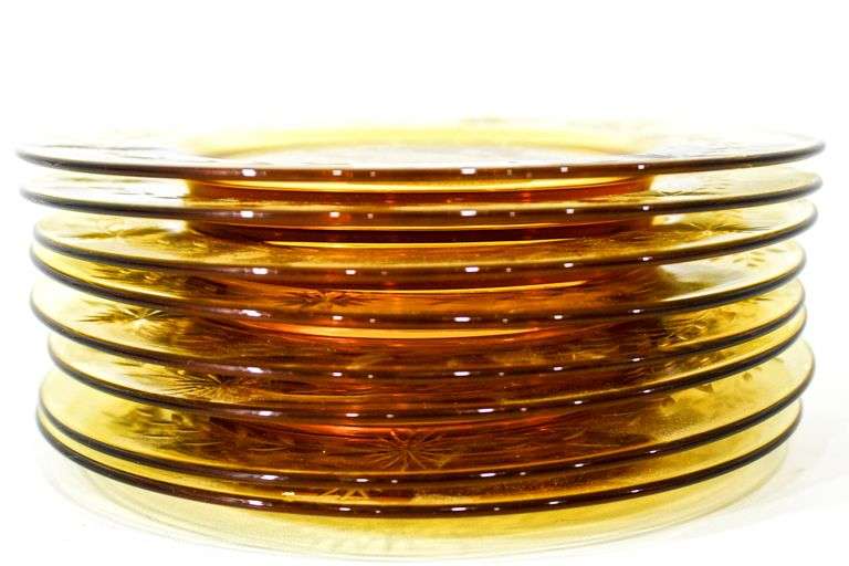 Beautiful Cut Rim Amber Glass Plates - Bunting Online Auctions