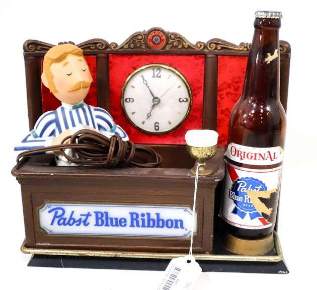 Pabst Blue Ribbon Bar Decor Clock and Light - Bunting Online Auctions