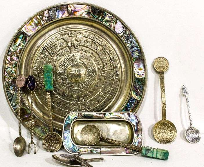 Aztec Mexican Calendar Wall Plaque with Abalone Shell Trim , Small Tray ...