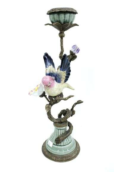 Mark Roberts - Marked - Porcelain Bird and Flowers on a Bronze Stem ...