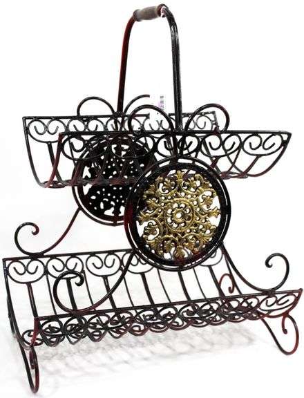 Vintage Ornate Wrought Iron Handmade Scroll Rack - Bunting Online Auctions