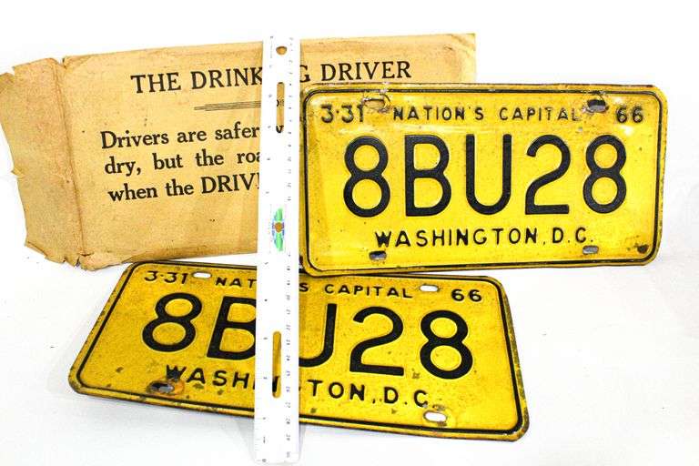1966 District of Columbia Pair of License Plates with "The Drinking ...