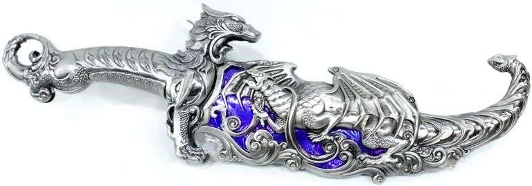 Fantasy Dragon Dagger with Blue Inlay / Letter Opener Sword Knife with ...