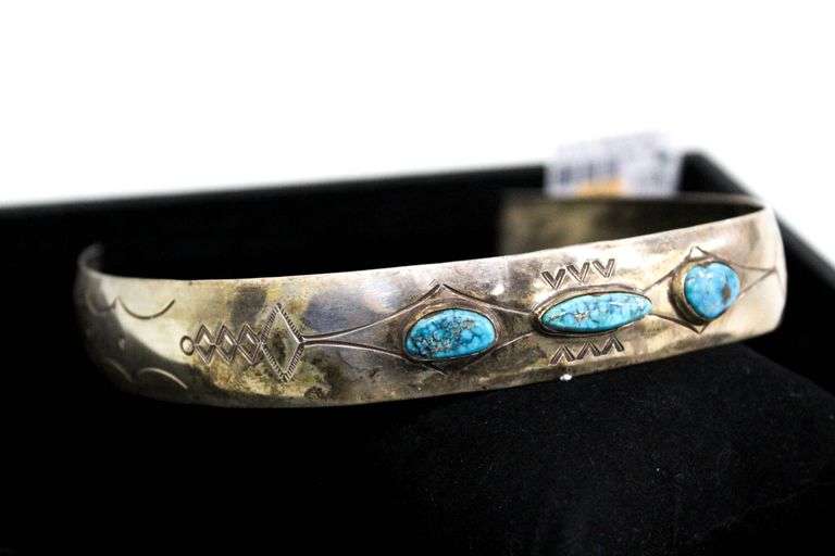 Coolidge Nez, Navajo, Signed Collar Necklace with Gorgeous Turquoise ...