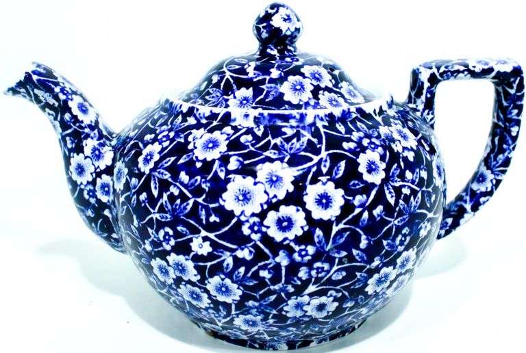 Royal Crown Calico Staffordshire England Blue and White Floral Teapot ...