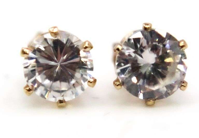 14 KT Gold Earrings with CZ and 14 KT Gold Backs. Signed S14KS, Simon ...
