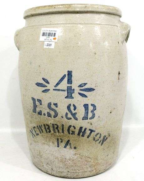 Antique E.S.& B. Salt Glazed Stoneware 4 Gallon Crock New Brighton, PA ...
