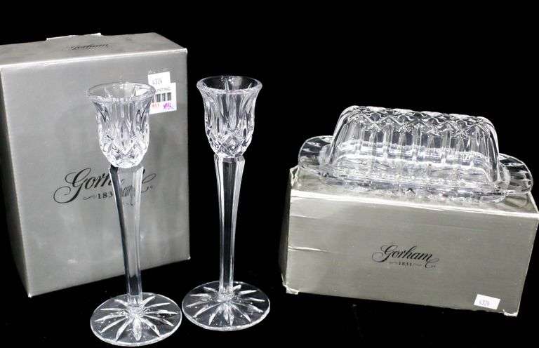 Gotham Crystal Candle Holders (Pair) - and - Butter Dish with Lid ...