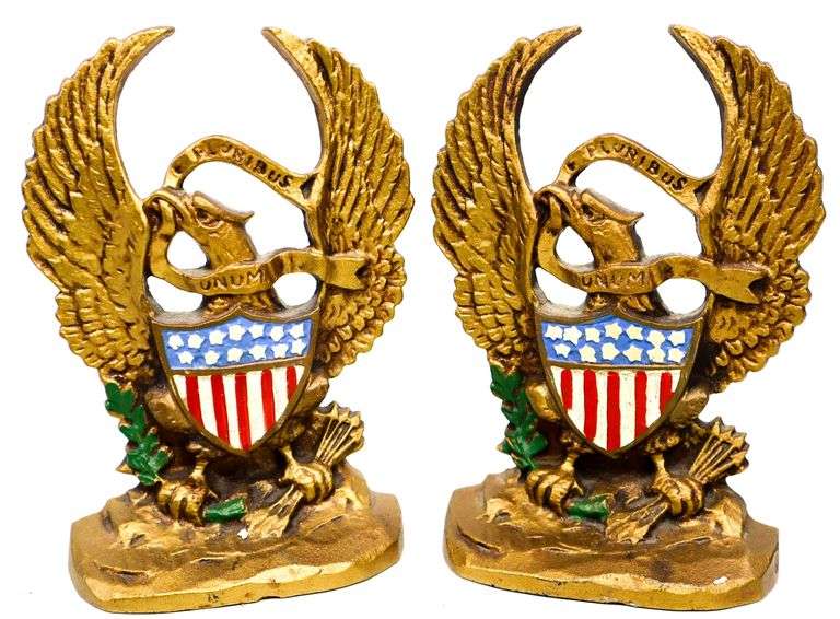 Vintage Hubley Cast Iron USA Bald Eagle with Shield Bookends #665 E ...