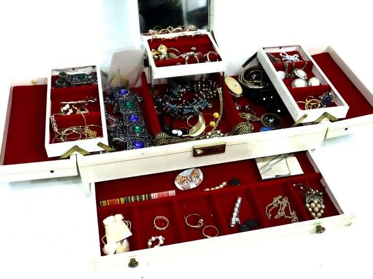 Large 3 tier Jewelry Box full of Jewelry. - Bunting Online Auctions