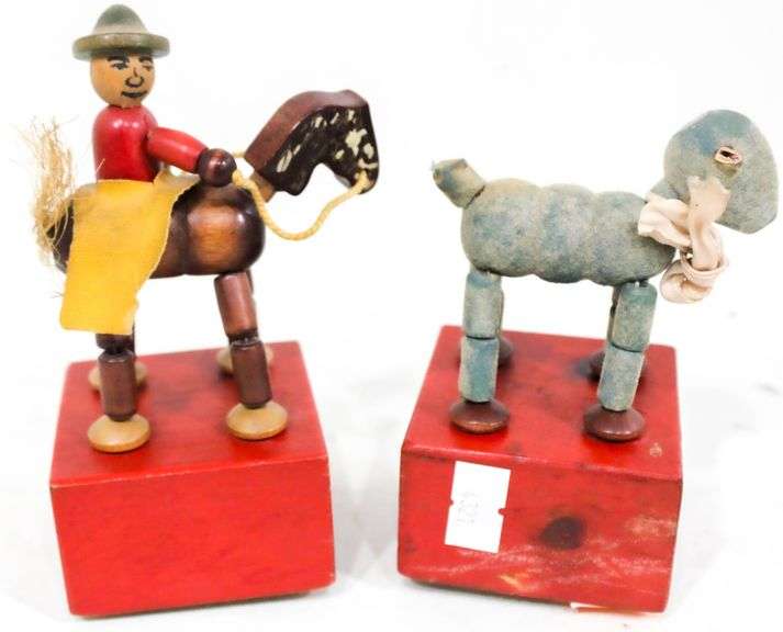 Vintage 1930s-1940s "Wakouwa" Wood Jointed Wobbling Push Button Puppets ...