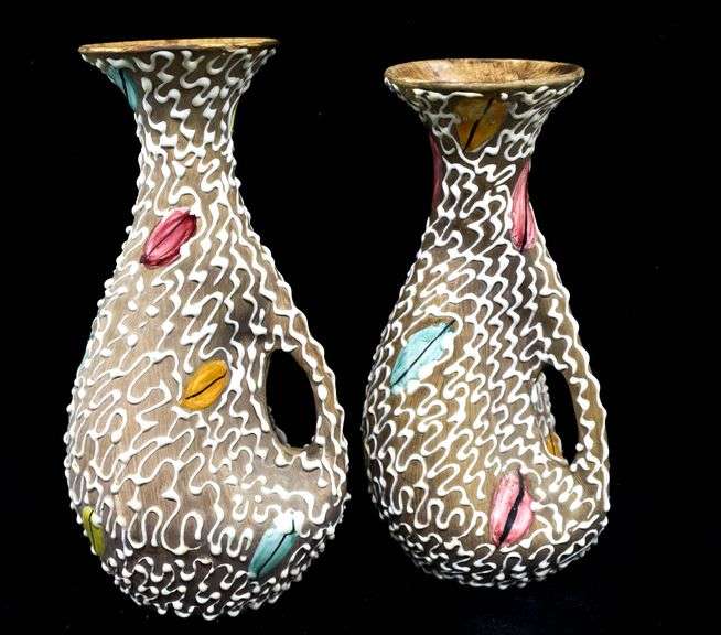 Studio Style Applied Squiggle Design Italian Vases - Marked and ...